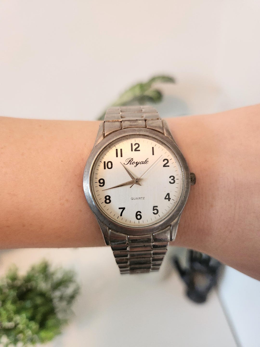 Vintage Royale Quartz Watch Silver-tone Elastic Stretch Band/strap-men ...