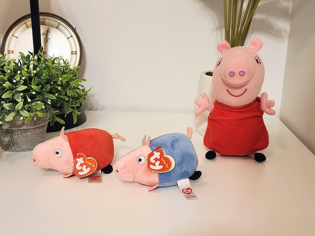 Ty Peppa Pig/george Beanie Baby & 8" Peppa Plush-teeny Tys-stuffed Farm ...