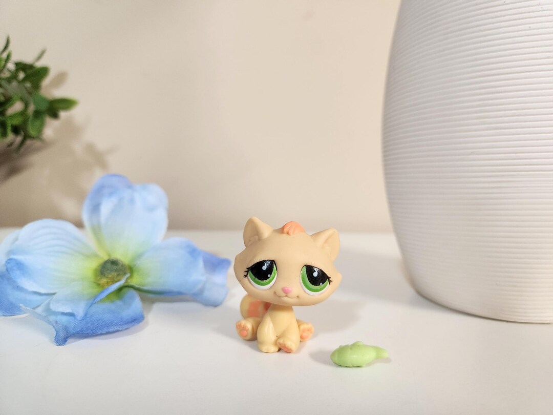LPS Orange Striped Tabby Cat Green Eyes W Fish/food Accessory Hasbro ...
