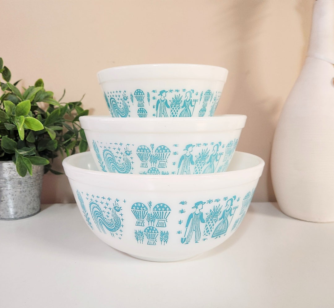 Rare 1950s Pyrex Amish Butterprint Mixing Bowl Set - Vintage Pyrex ...