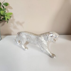 Vintage Silver Chrome Metal Tiger Statue 8.5" RARE Home Living Room ...