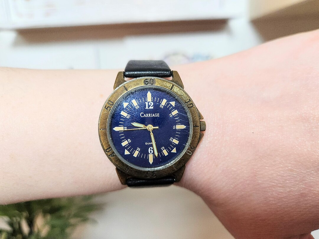Vintage Timex Carriage Watch Blue Dial Black Strap - Classic Modern ...