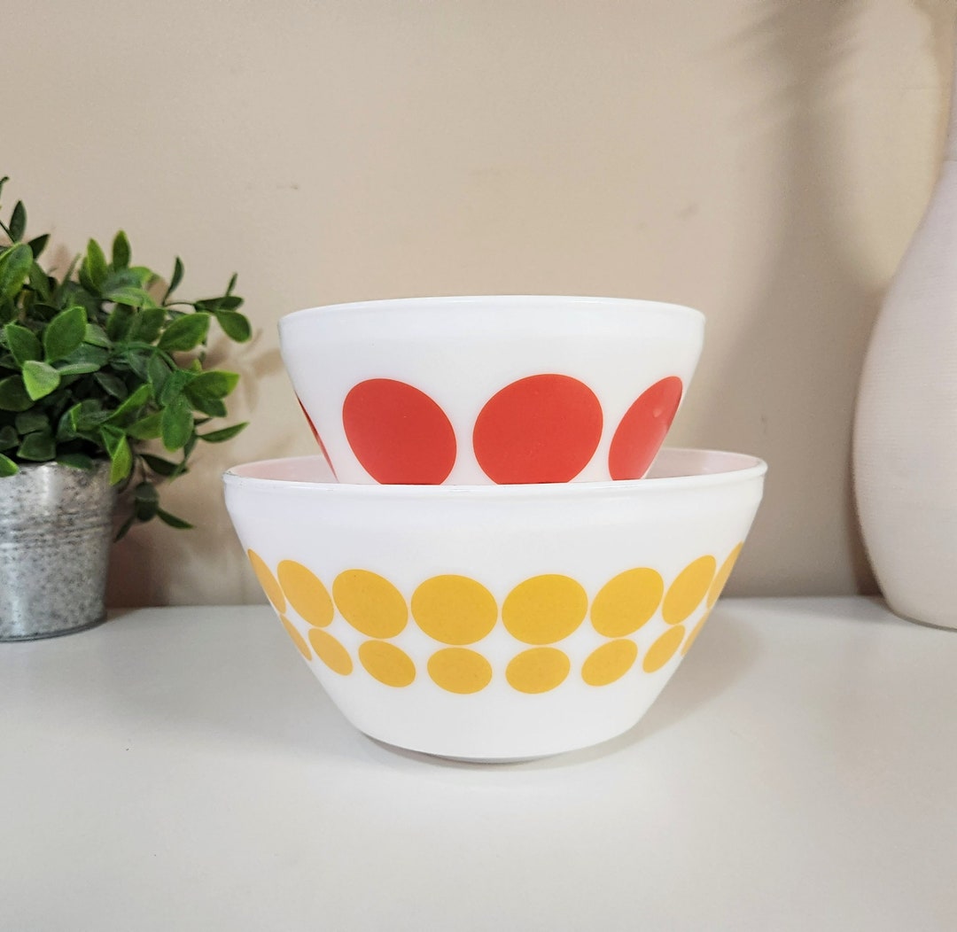 Pyrex Inspired Vintage Charm Red Yellow Polka Dot Nesting Mixing Bowl ...