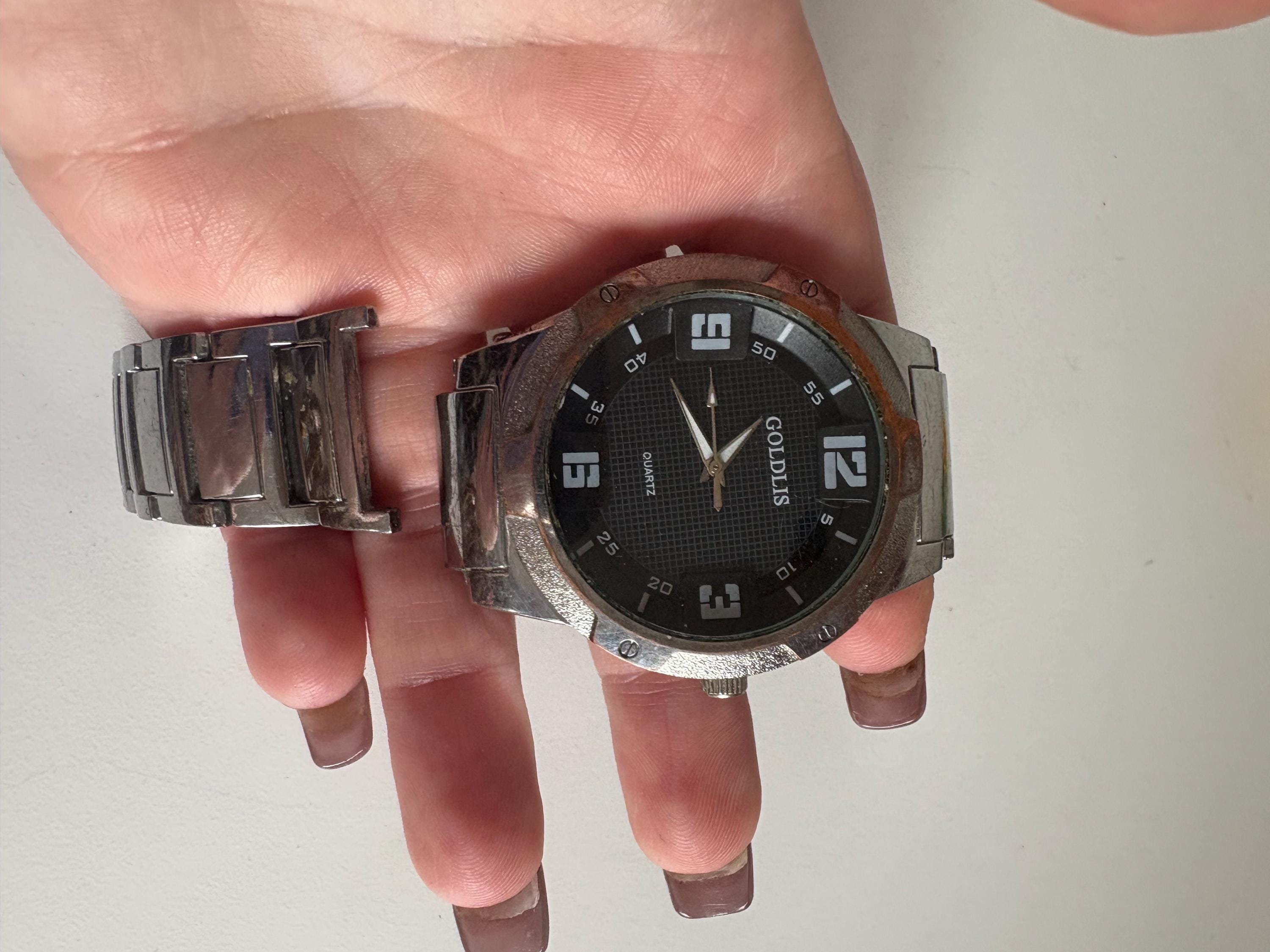 Goldis Men’s Quartz Wristwatch Silver-tone Analog Black Dial Dress ...