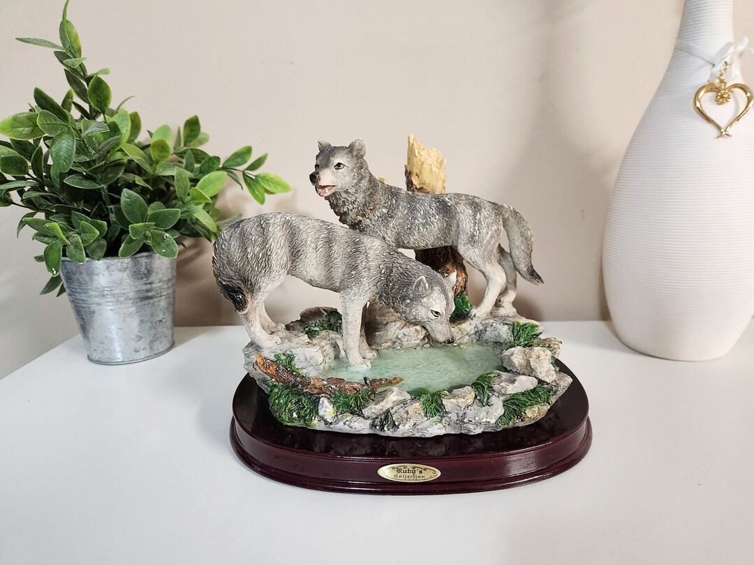 1999 Rubg's Collection Wolves Drinking Out of Pond Water Vintage 1990s ...