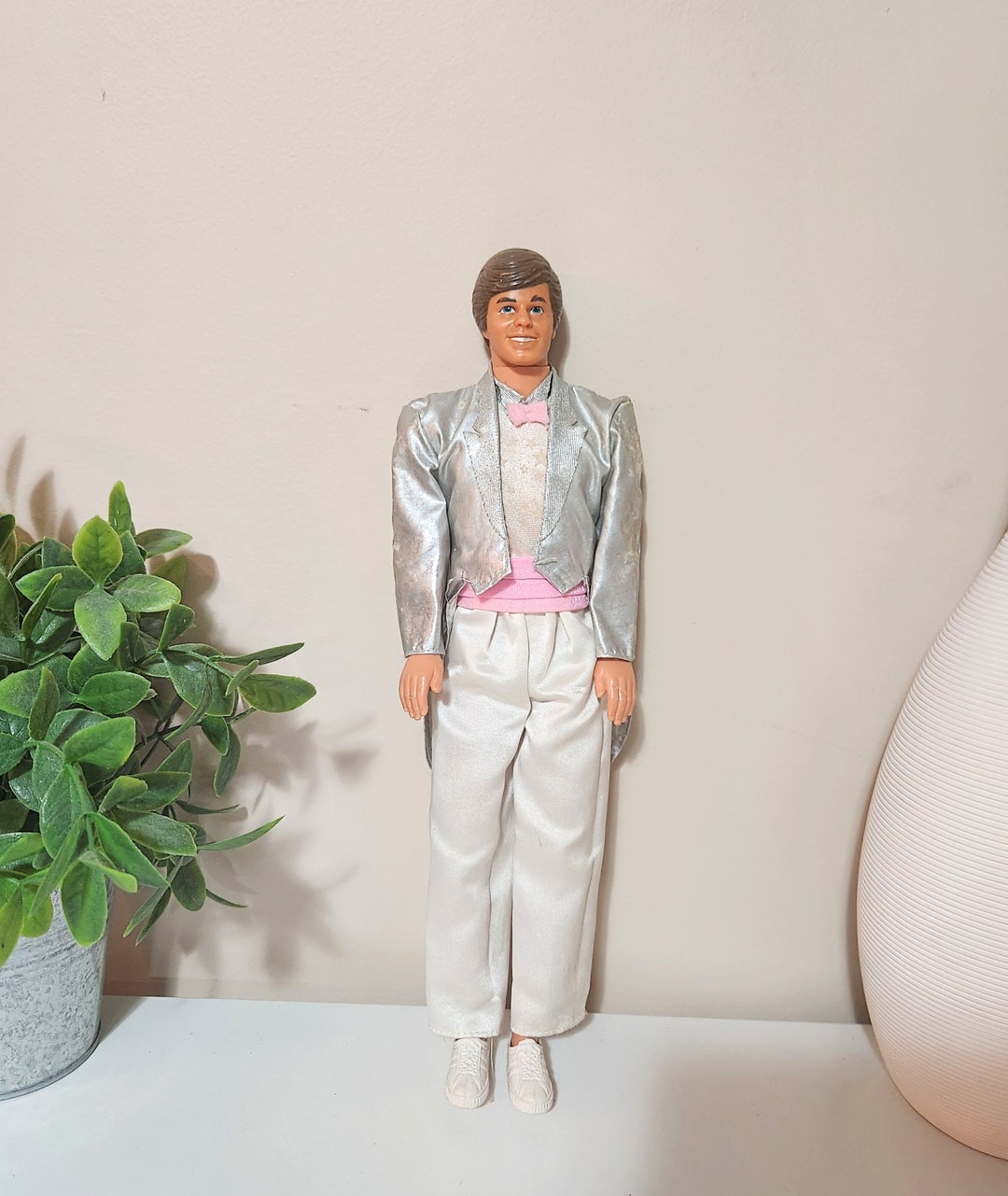 Vintage 1980 Barbie Ken Doll White Silver Suit Pink Bowtie Bow Tie - Etsy