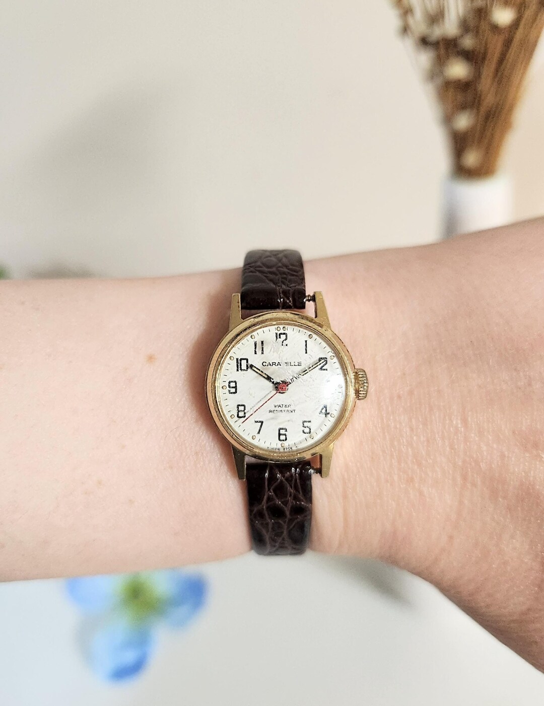 Vintage Caravelle Ladies Watch Leather Strap Gold-tone Face - Women's ...