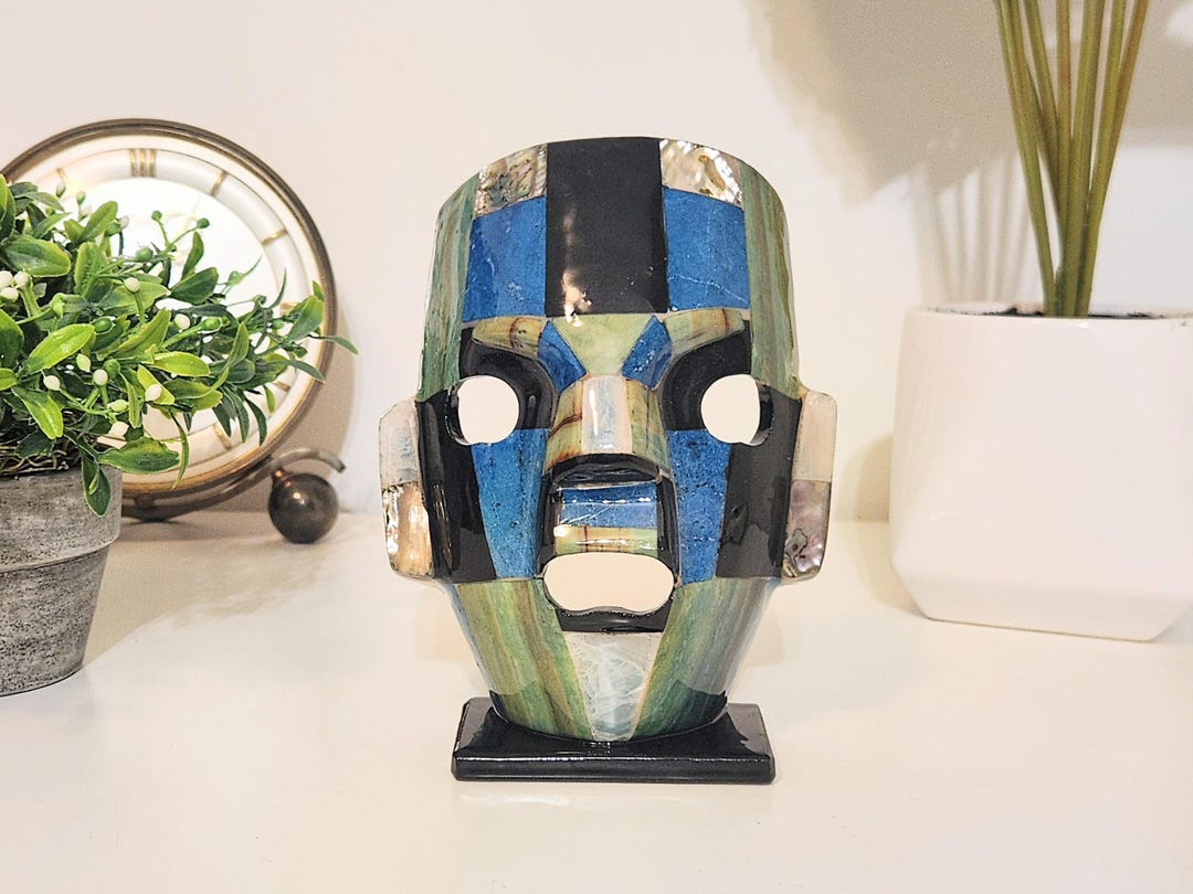 Vintage Mayan Aztec Semi-precious Stone Mask Abalone & Mother of Pearl ...