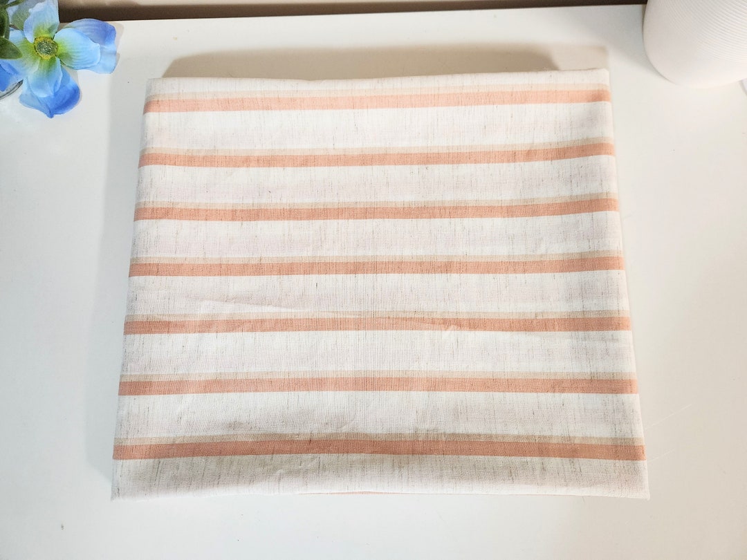 Vintage Striped Coral Cotton Linen Blend Fabric / Sewing Material 83" X ...