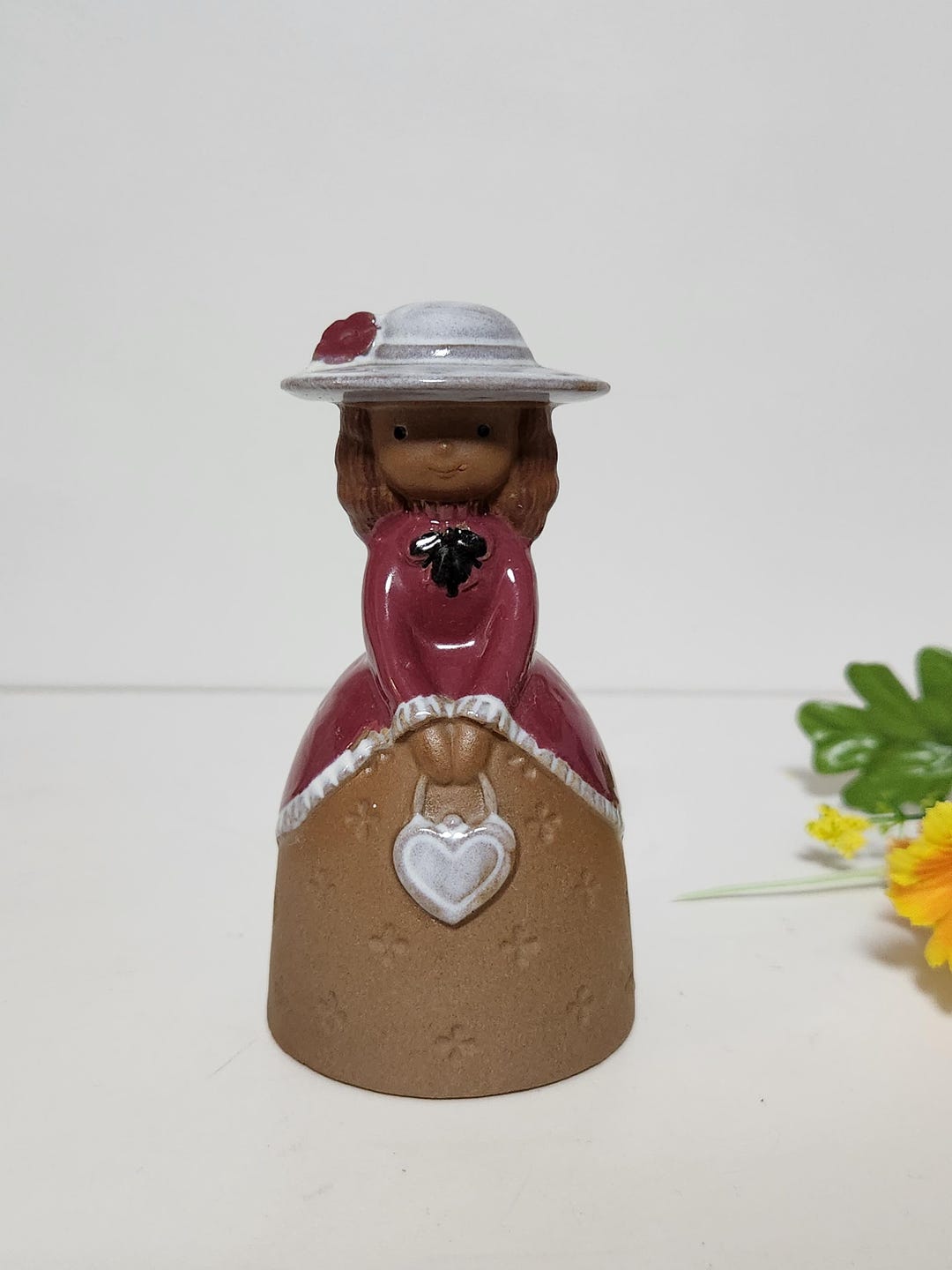 Vintage Stoneware Pottery Lady Bell Figurine-handpainted Glazed Woman ...