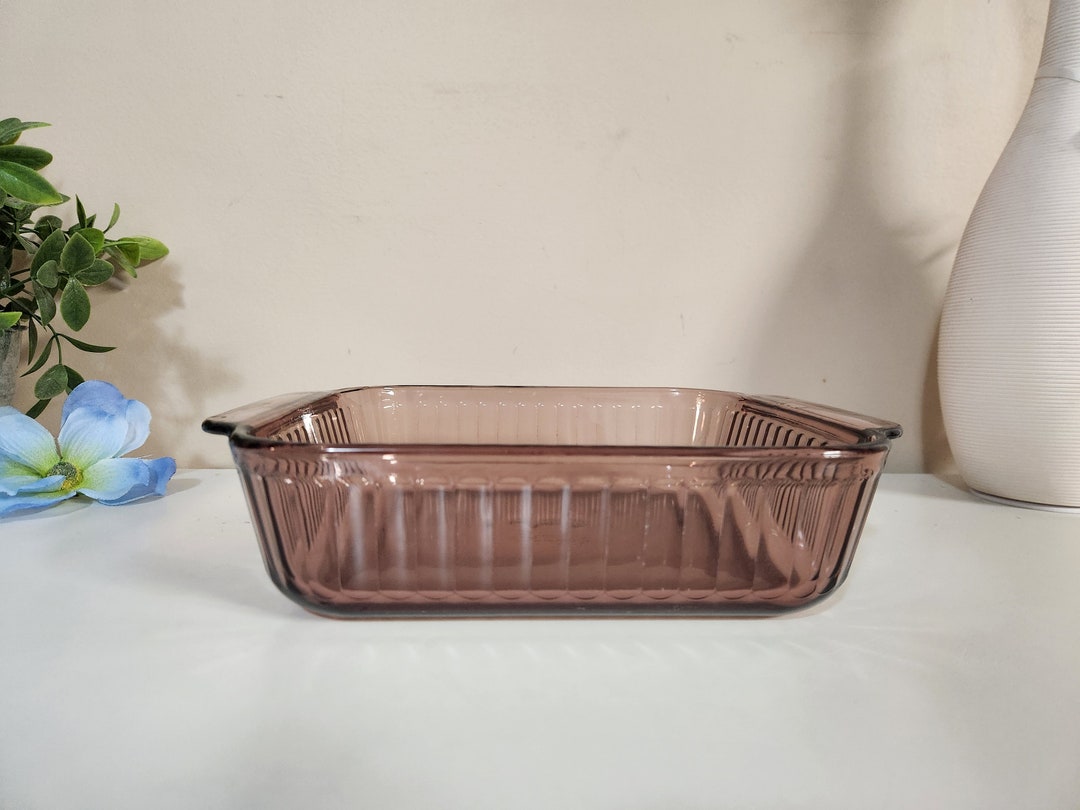 Pyrex Cranberry Glass Ribbed Square Baking Dish 2qt - 2L Purple Pyrex ...