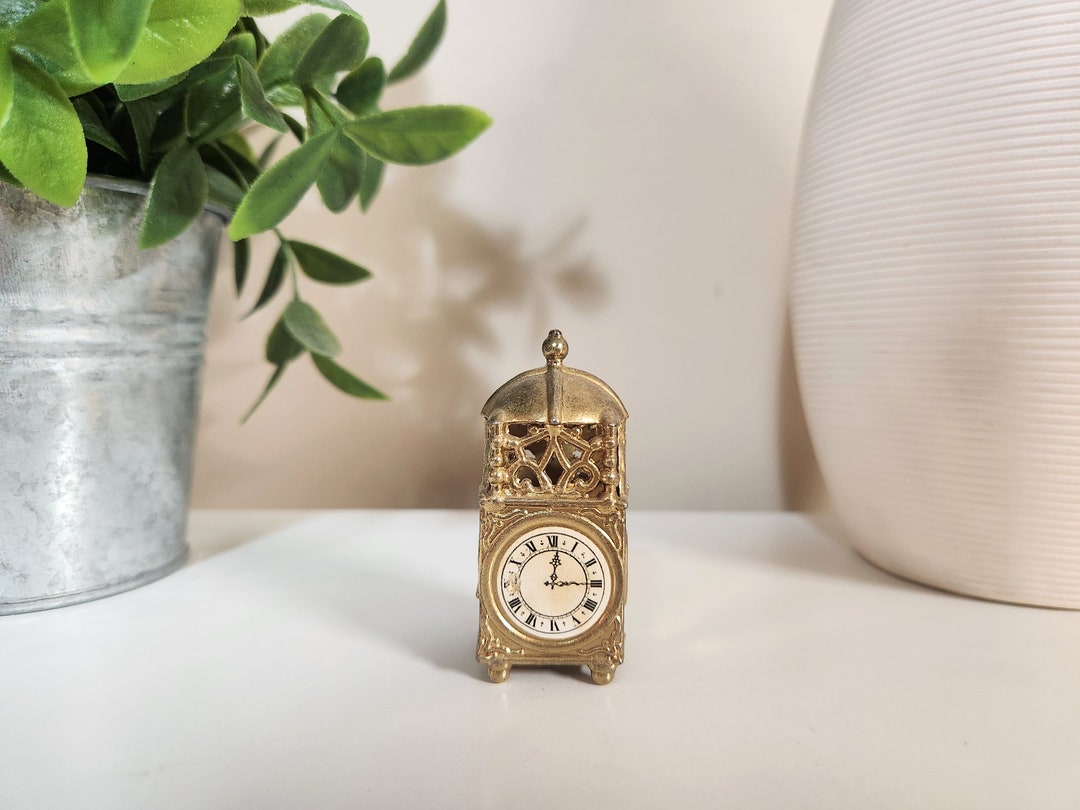 Vintage Brass Mini Clock Tower Miniature Brass Figurine Dollhouse Size ...