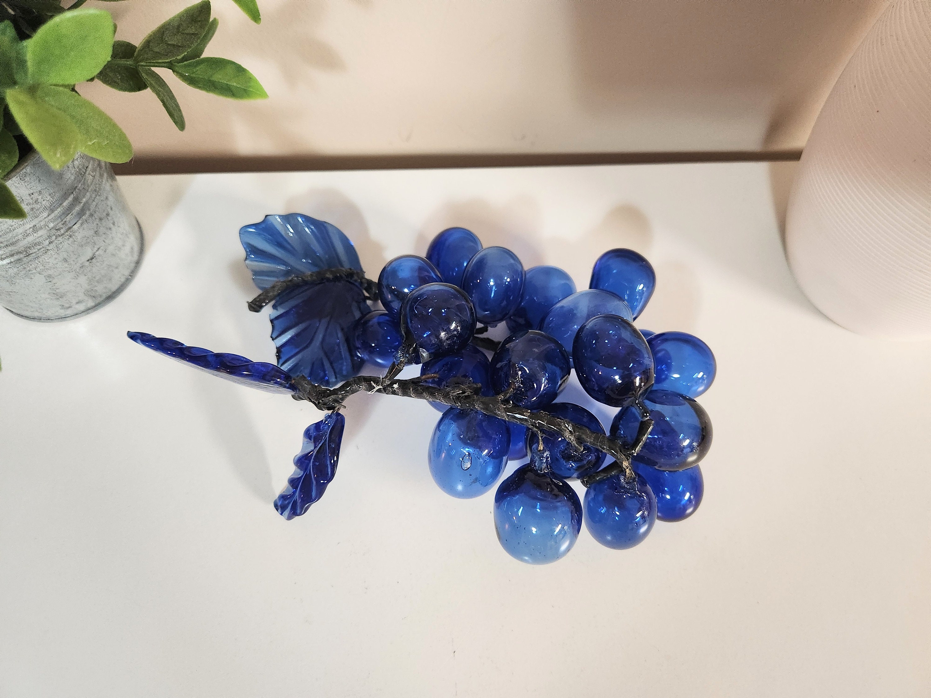 Vintage Handblown Handmade Blue Glass Grapes Cluster Stem Set of 2 - Etsy