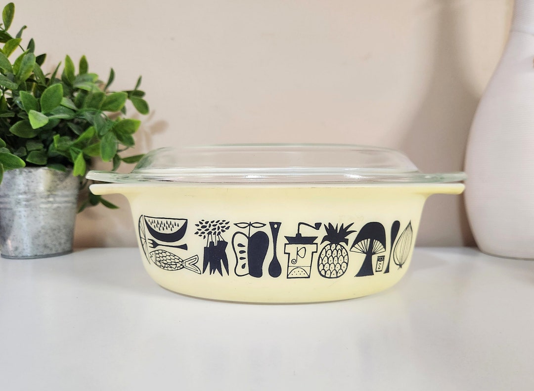 Vintage Pyrex Mod Kitchen 1958 Promo Oval Casserole Dish Yellow/black ...
