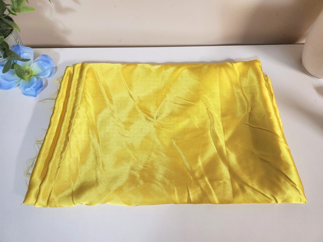Satin Silky Yellow Coloured Fabric Plain Dress & Craft Material 57" × ...