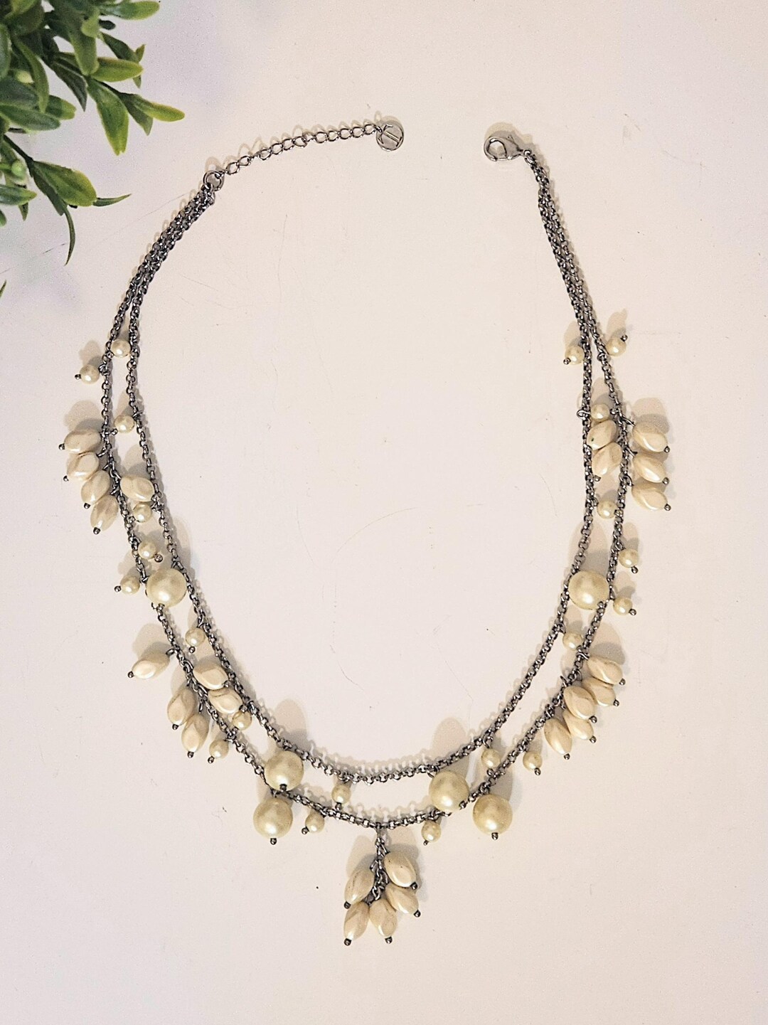 Rare Talbots Pearl Cluster Layered Statement Necklace Adjustable Chain ...