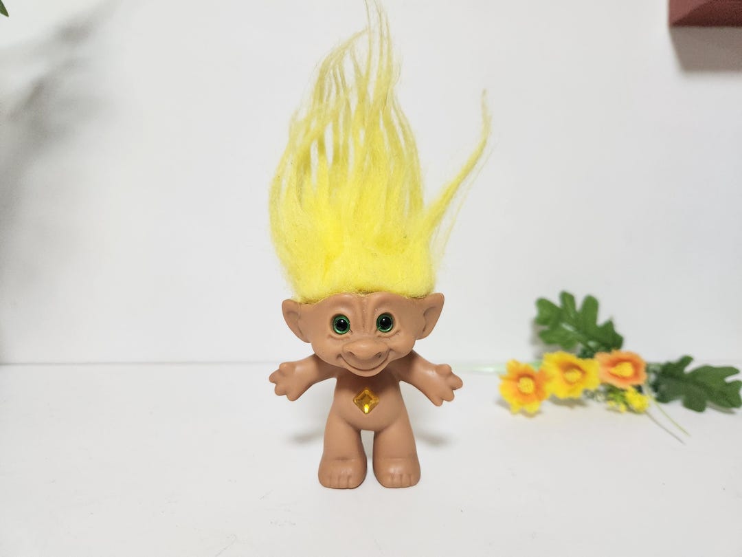 Vintage 1990s Troll Yellow Diamond Belly Jewel W/ Green Eyes - Retro ...