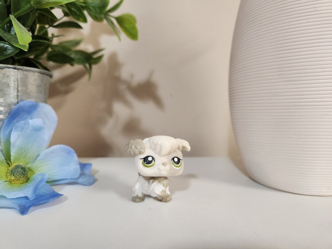 Littlest Pet Shop LPS 204 White Grey Poodle Dog Puppy With Green Eyes ...