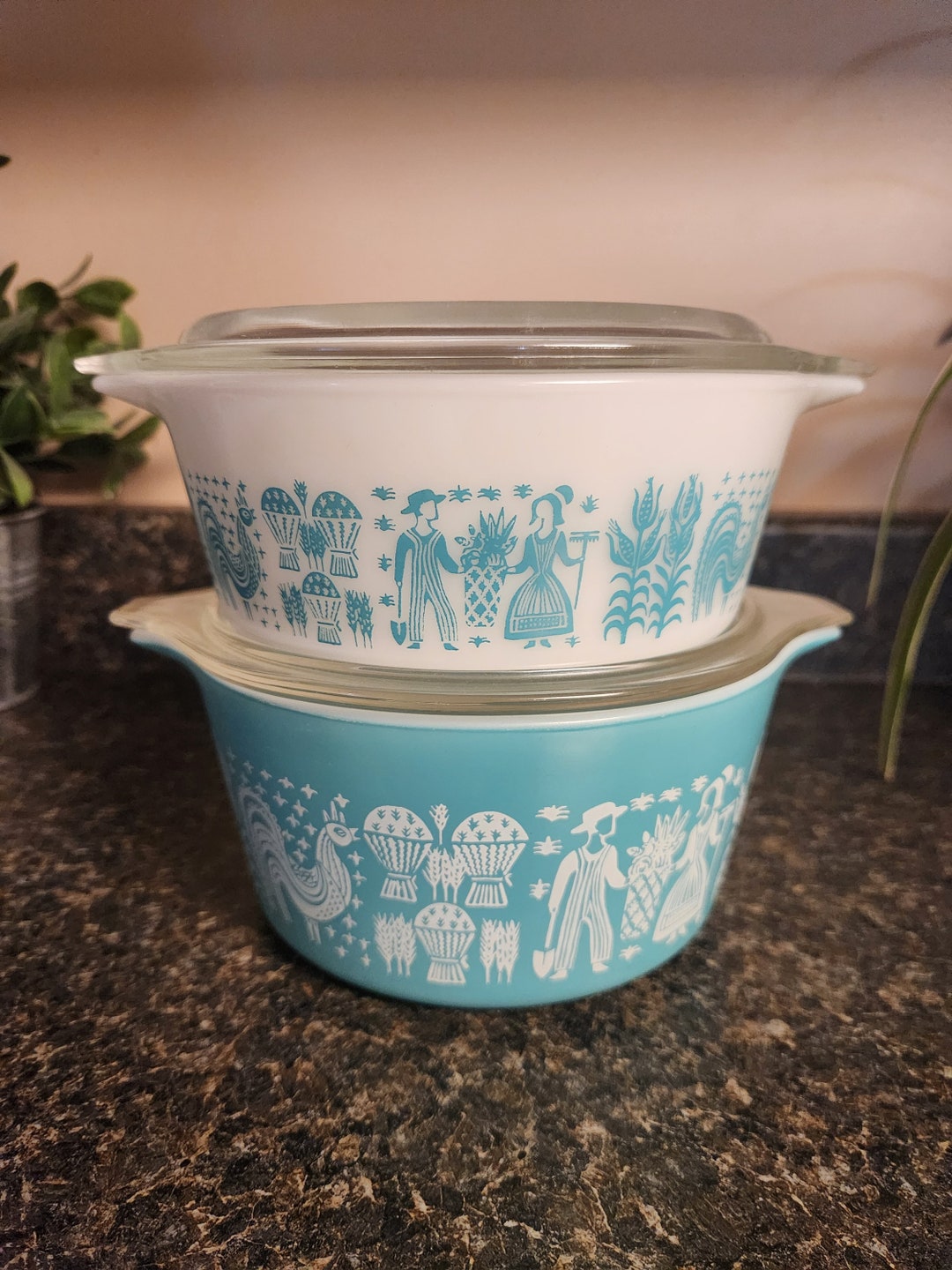 Vintage 60s Butterprint Pyrex Casserole Dish, 1959 1 Quart Blue Amish ...