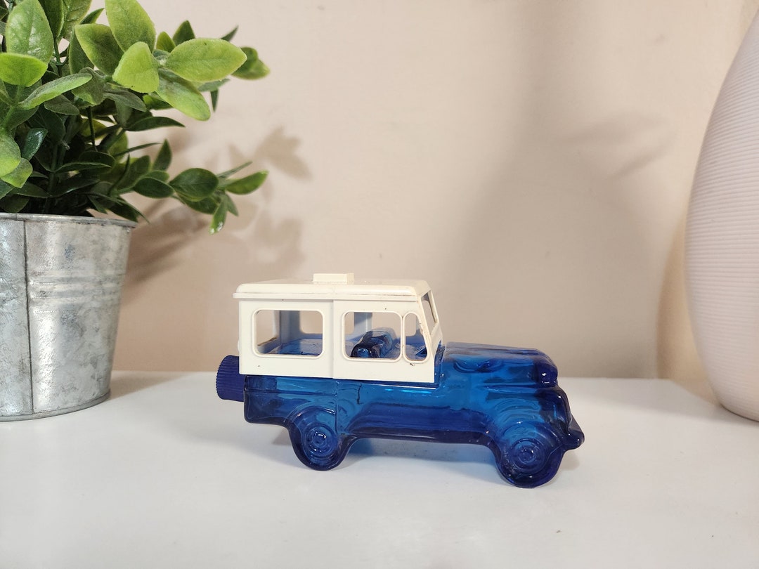 1970's Avon Blue Jeep Bottle - Vintage Open Road Jeep Bottle Blue Glass ...
