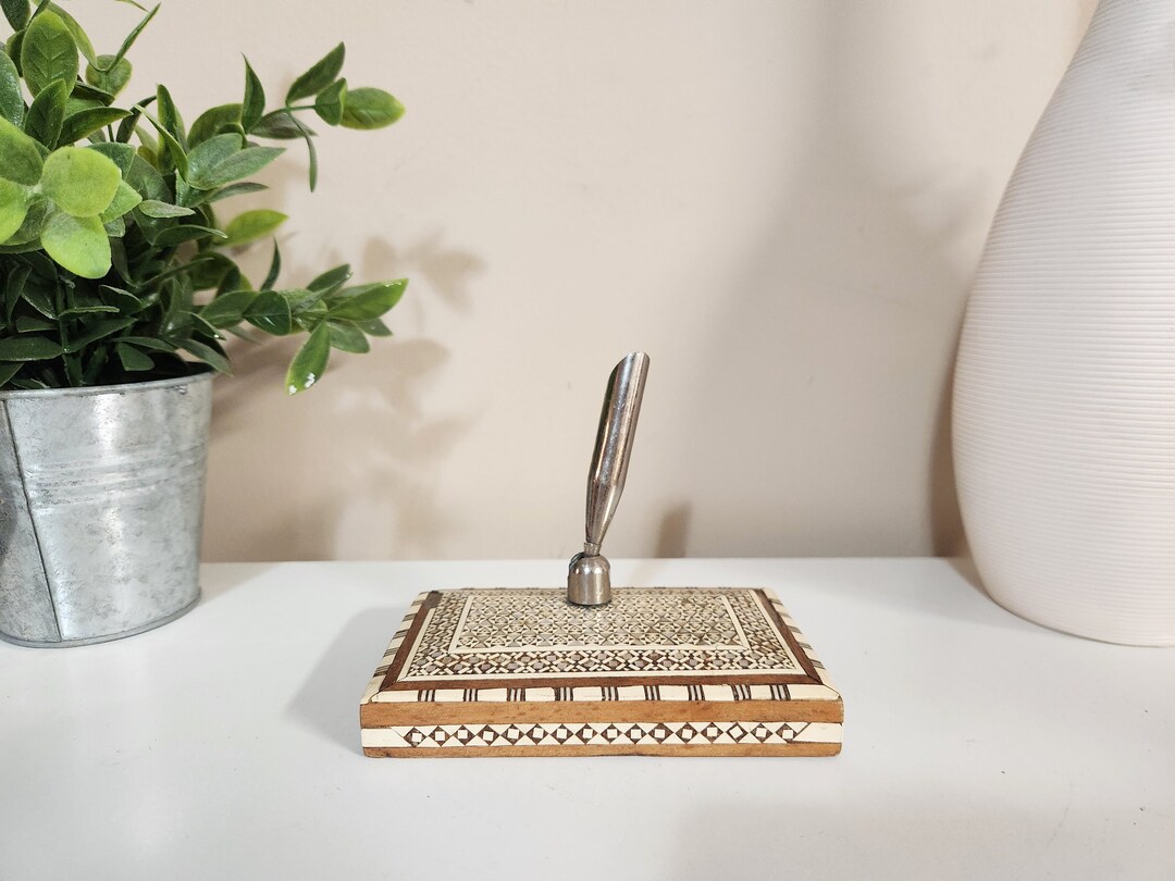 Vintage Wooden Pen Stand Holder - Office Desk Decor - Single Pen Stand ...