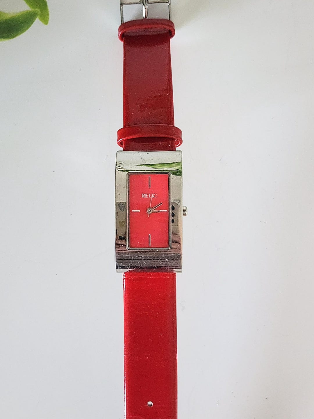 Retro Relic by Fossil Watch Ruby Red Genuine Leather Strap Silver-tone ...