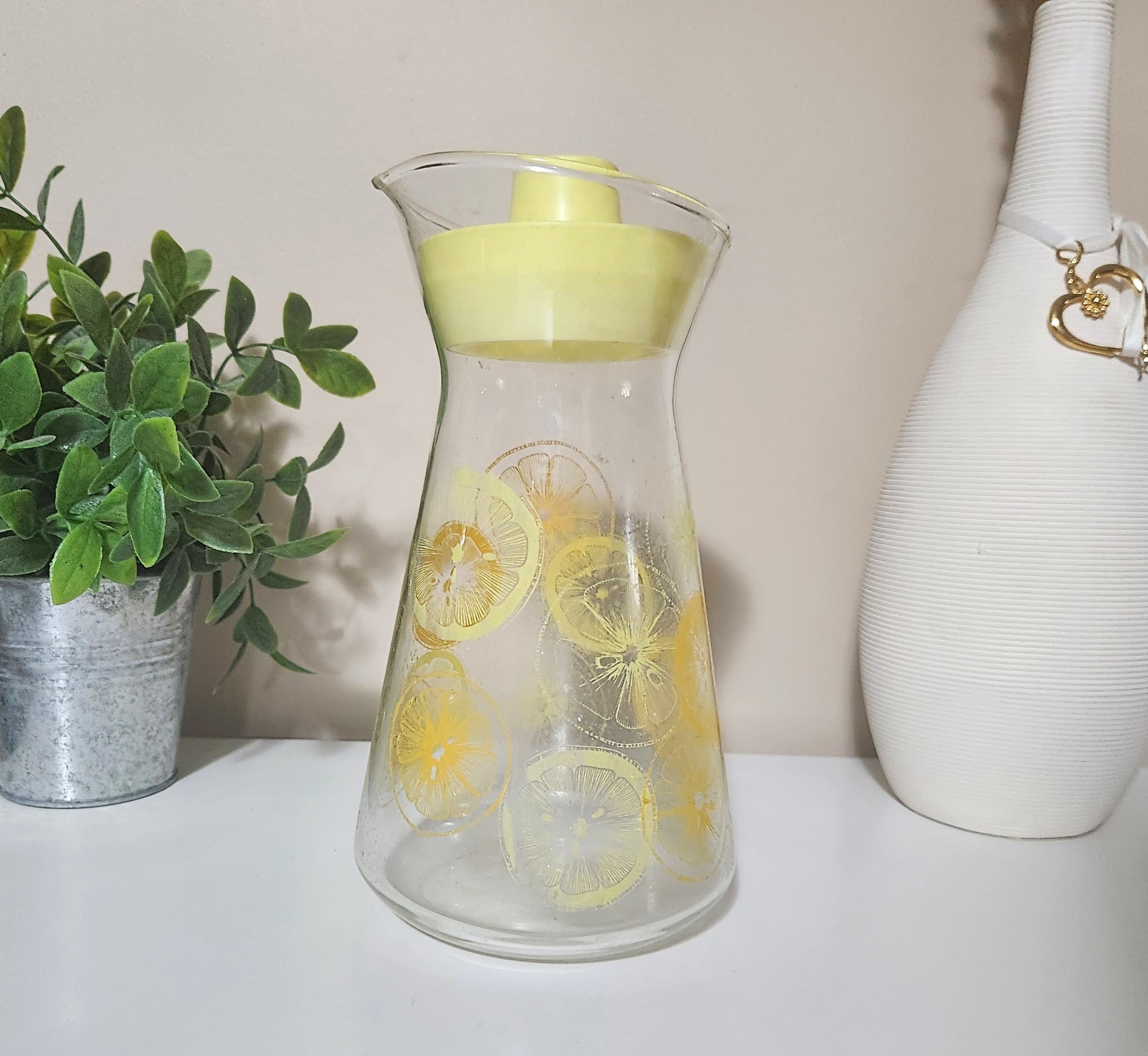 Rare Pyrex Lemonade Orange Juice Pitcher Carafe W Lid Summer Beverage ...