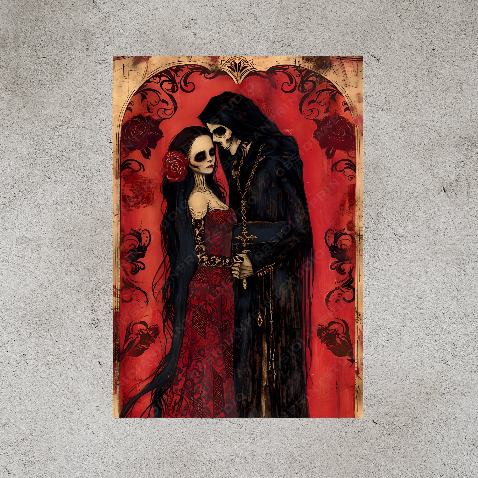 Gothic Bride and Grim Reaper Dark Romance Art Print, Dark Fantasy ...