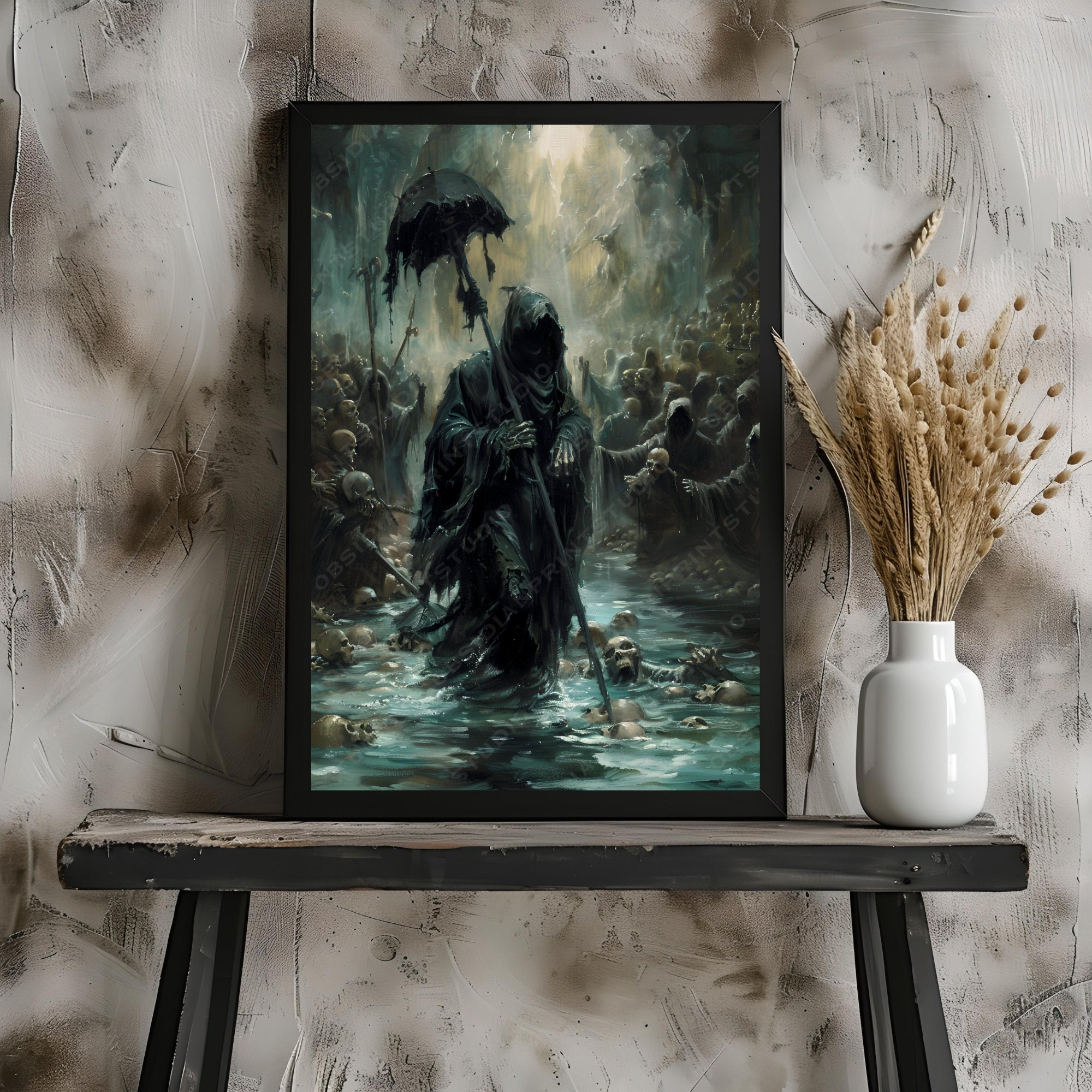 Grim Reaper Art Print, Underworld Pool Art, Gothic Reaper Decor, Creepy ...
