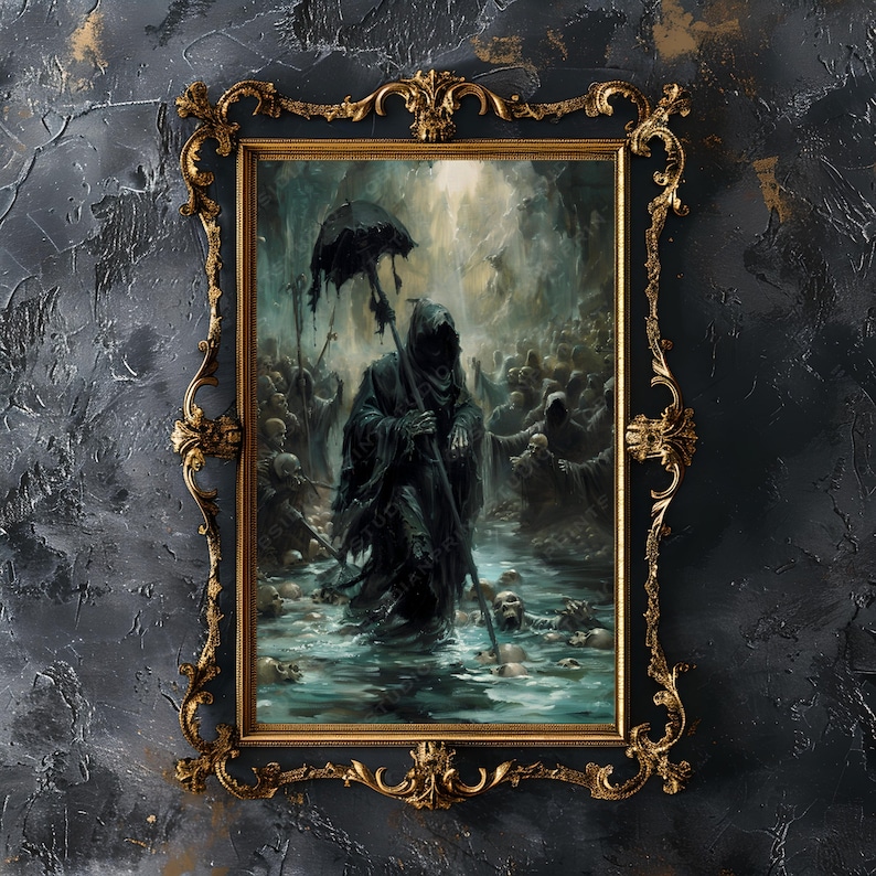 Grim Reaper Art Print, Underworld Pool Art, Gothic Reaper Decor, Creepy ...