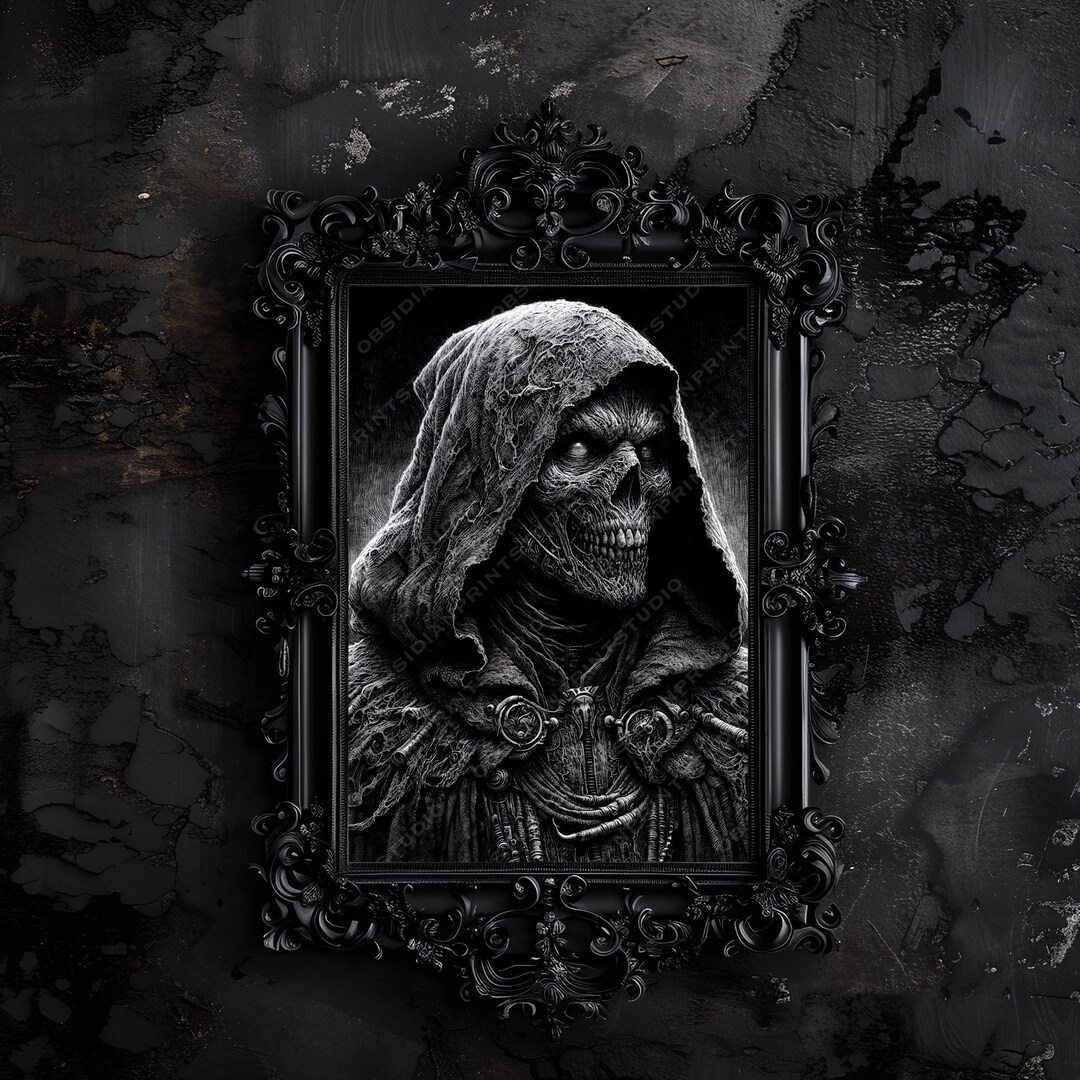Hooded Skeleton Horror Art Print, Horror Decor, Dark Academia, Occult ...