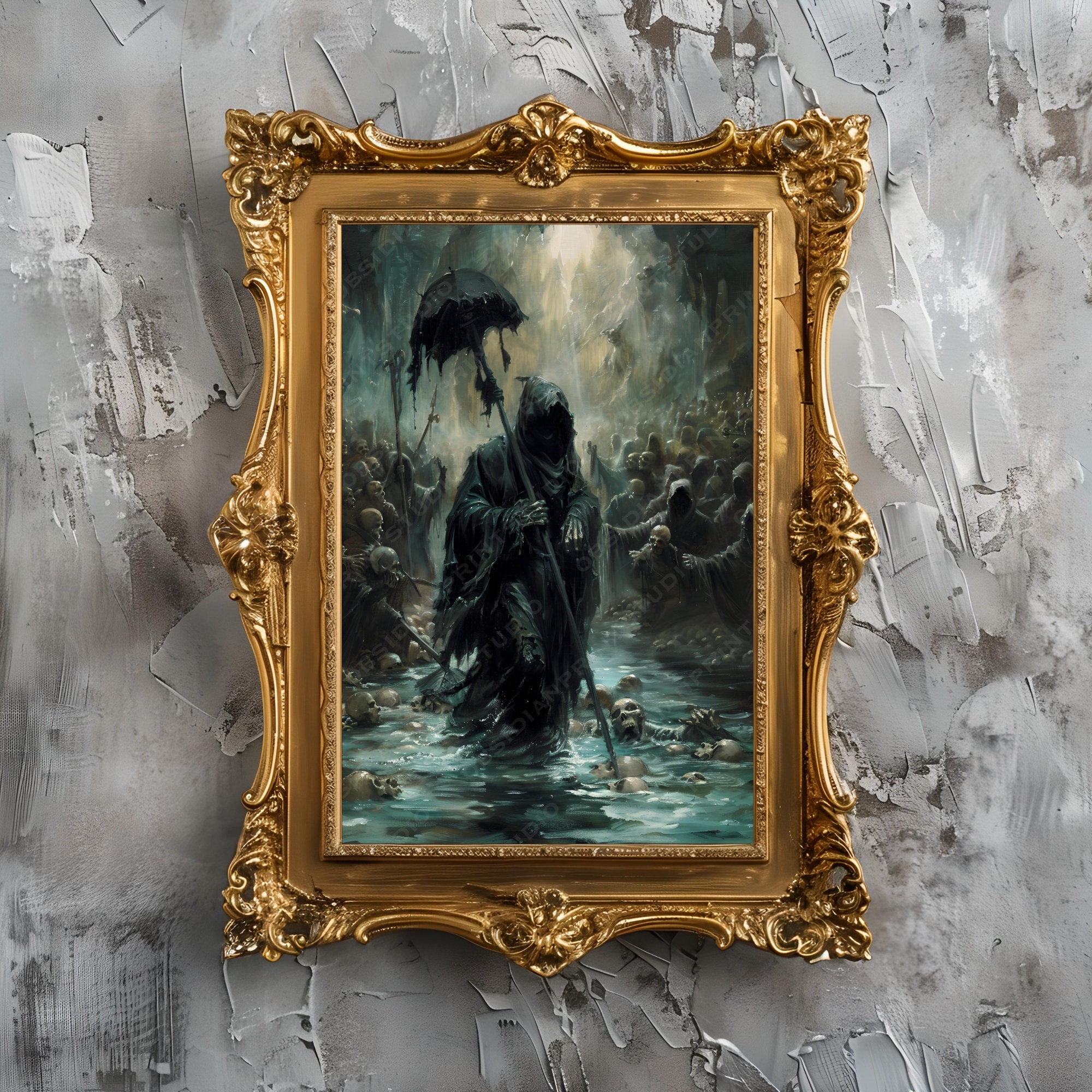 Grim Reaper Art Print, Underworld Pool Art, Gothic Reaper Decor, Creepy ...
