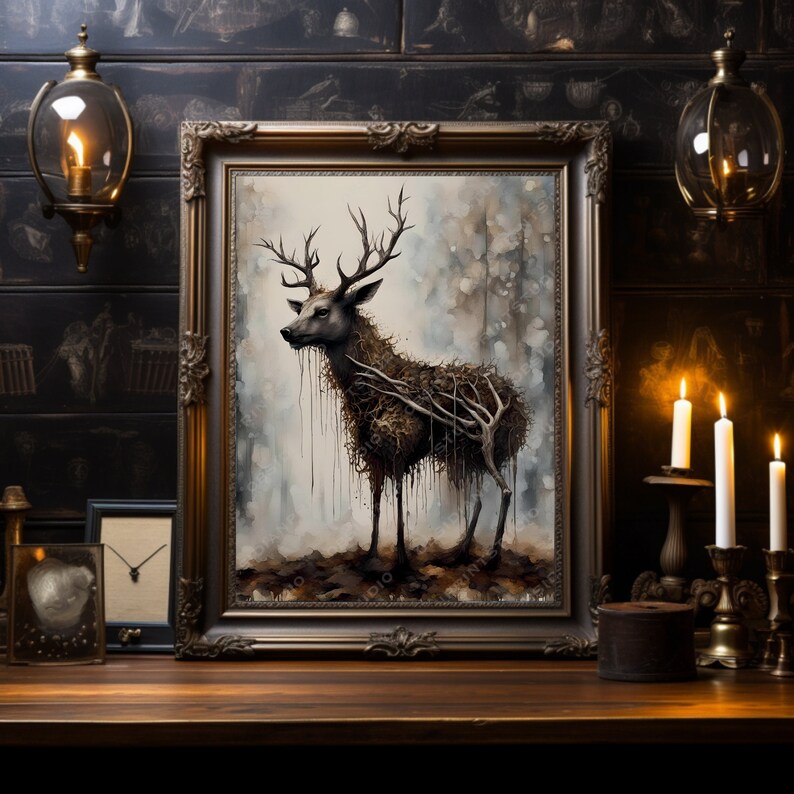 Elemental Deer Dark Cottagecore Art Print, Dark Fantasy, Occult Decor ...