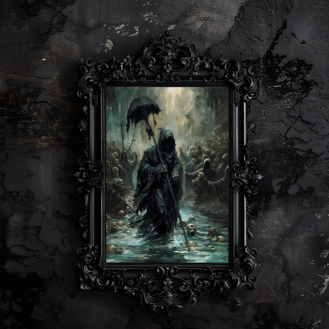 Grim Reaper Art Print, Underworld Pool Art, Gothic Reaper Decor, Creepy ...