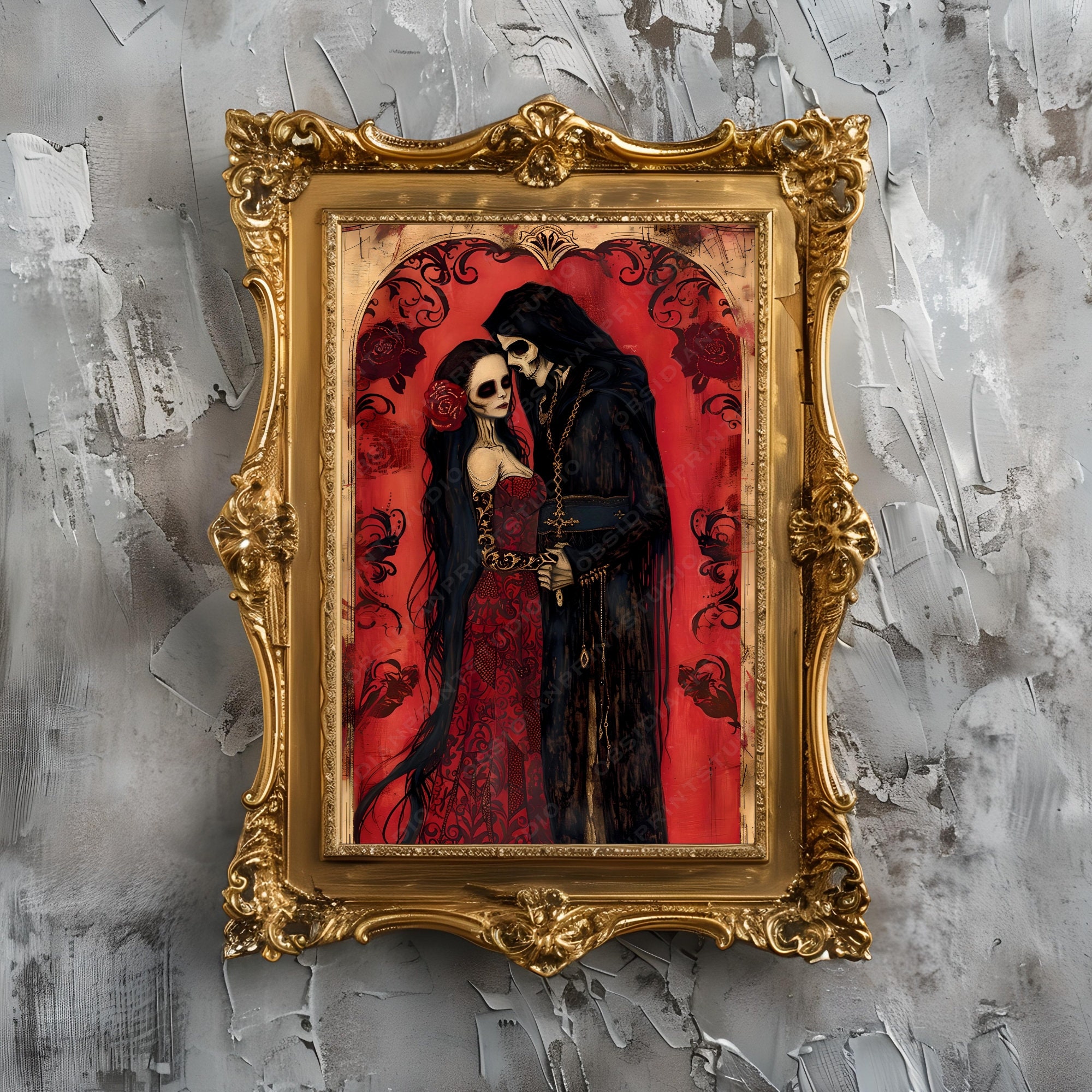 Gothic Bride and Grim Reaper Dark Romance Art Print, Dark Fantasy ...
