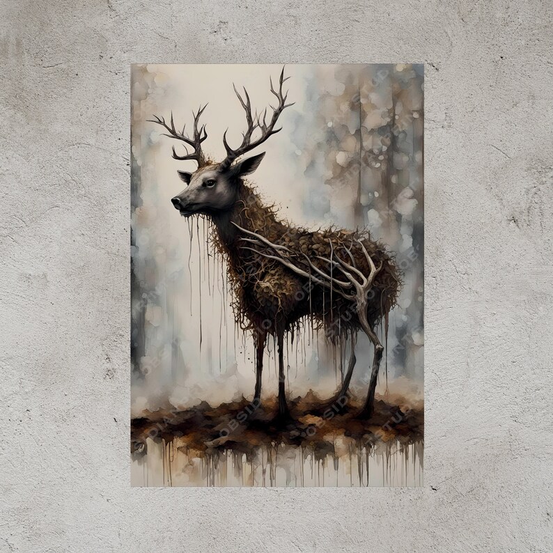 Elemental Deer Dark Cottagecore Art Print, Dark Fantasy, Occult Decor ...
