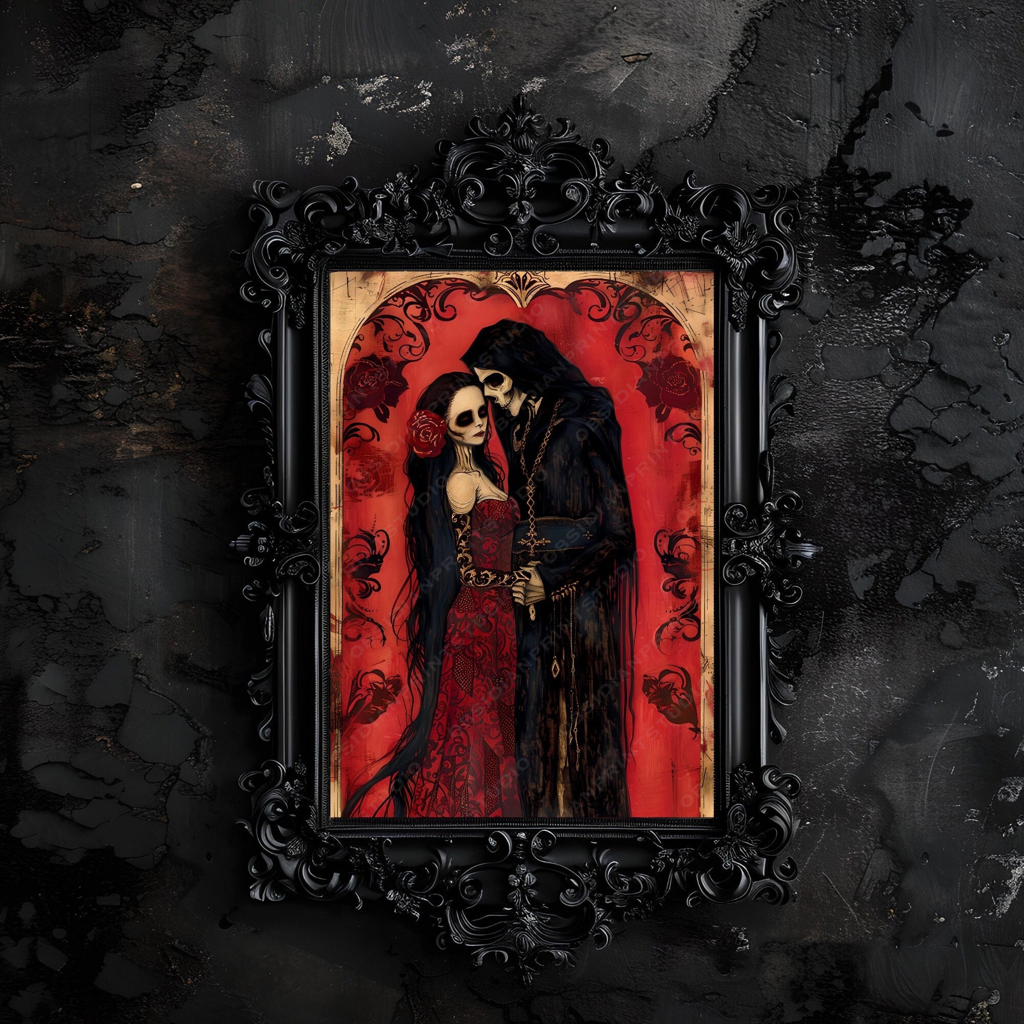 Gothic Bride and Grim Reaper Dark Romance Art Print, Dark Fantasy ...