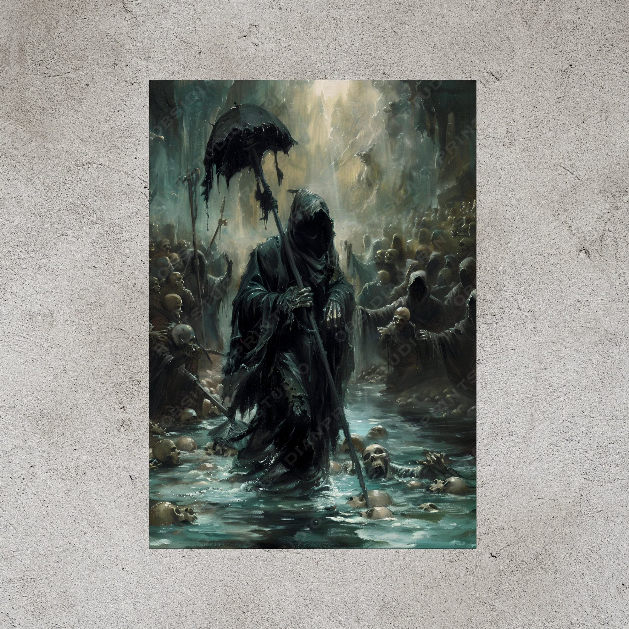 Grim Reaper Art Print, Underworld Pool Art, Gothic Reaper Decor, Creepy ...
