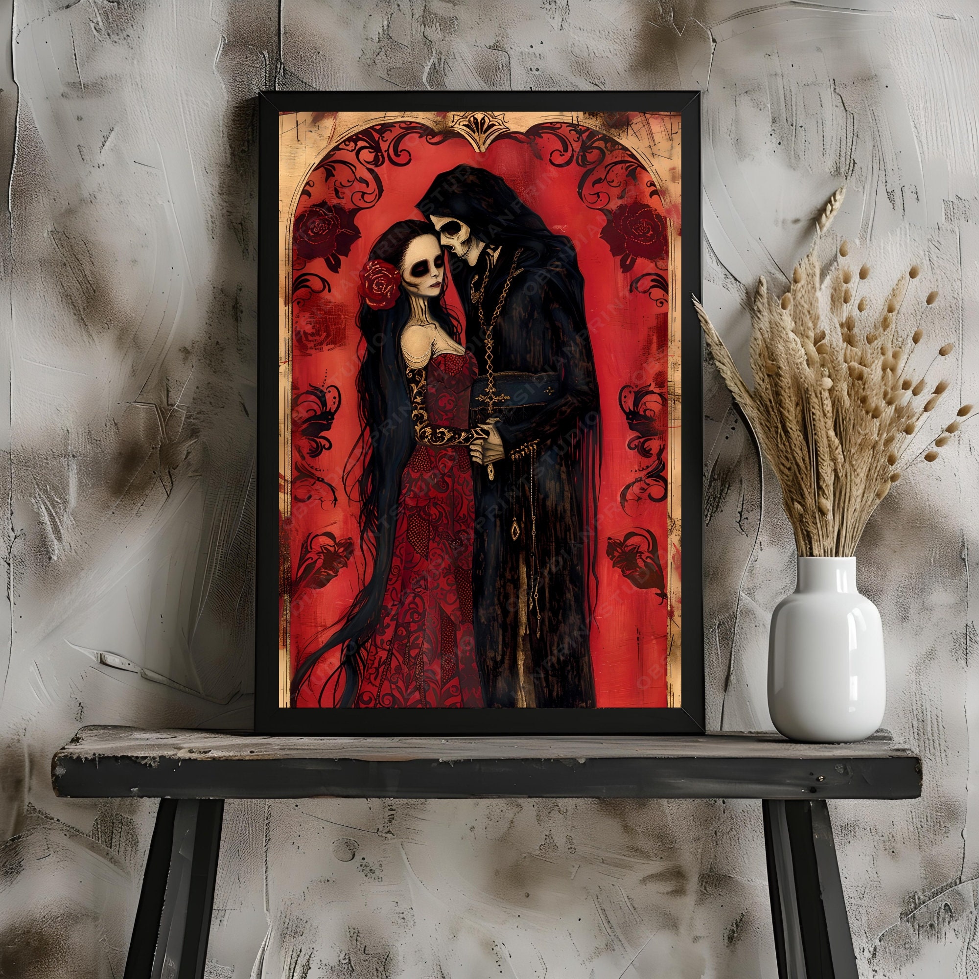 Gothic Bride and Grim Reaper Dark Romance Art Print, Dark Fantasy ...