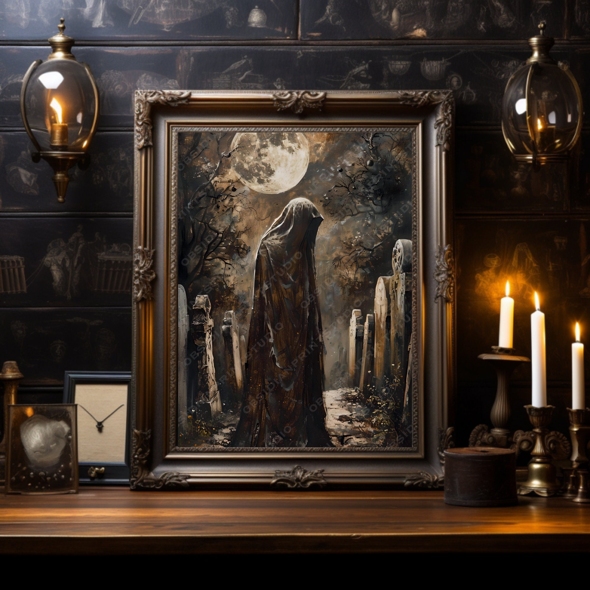 Gothic Grim Reaper Art Print: Graveyard Guardian, Occult Decor - Etsy