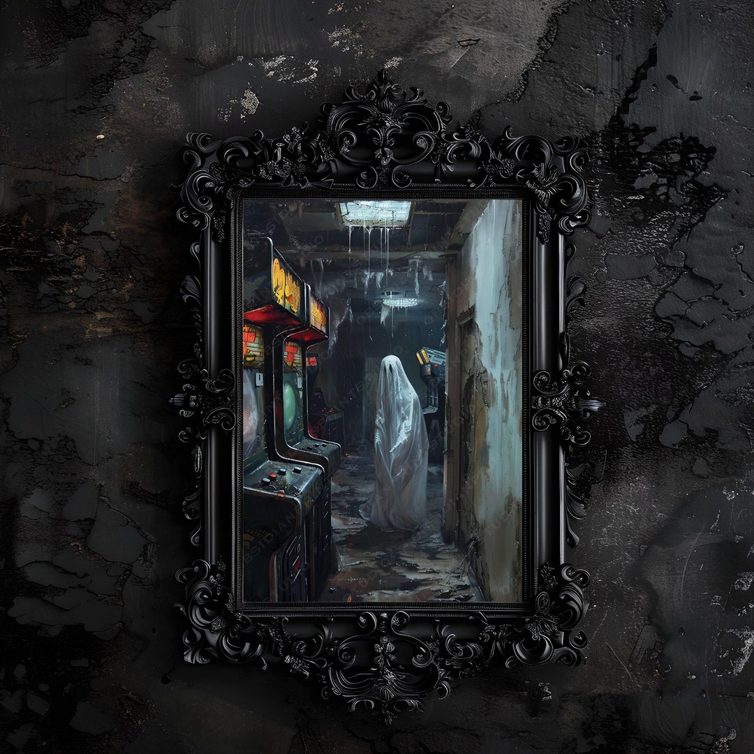 Retro Sheet Ghost in Abandoned Arcade Art Print, Retro Art, Ghost Decor ...