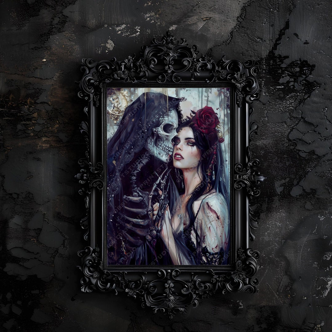 Grim Reaper and Woman Dark Romance Art Print, Dark Academia, Gothic ...