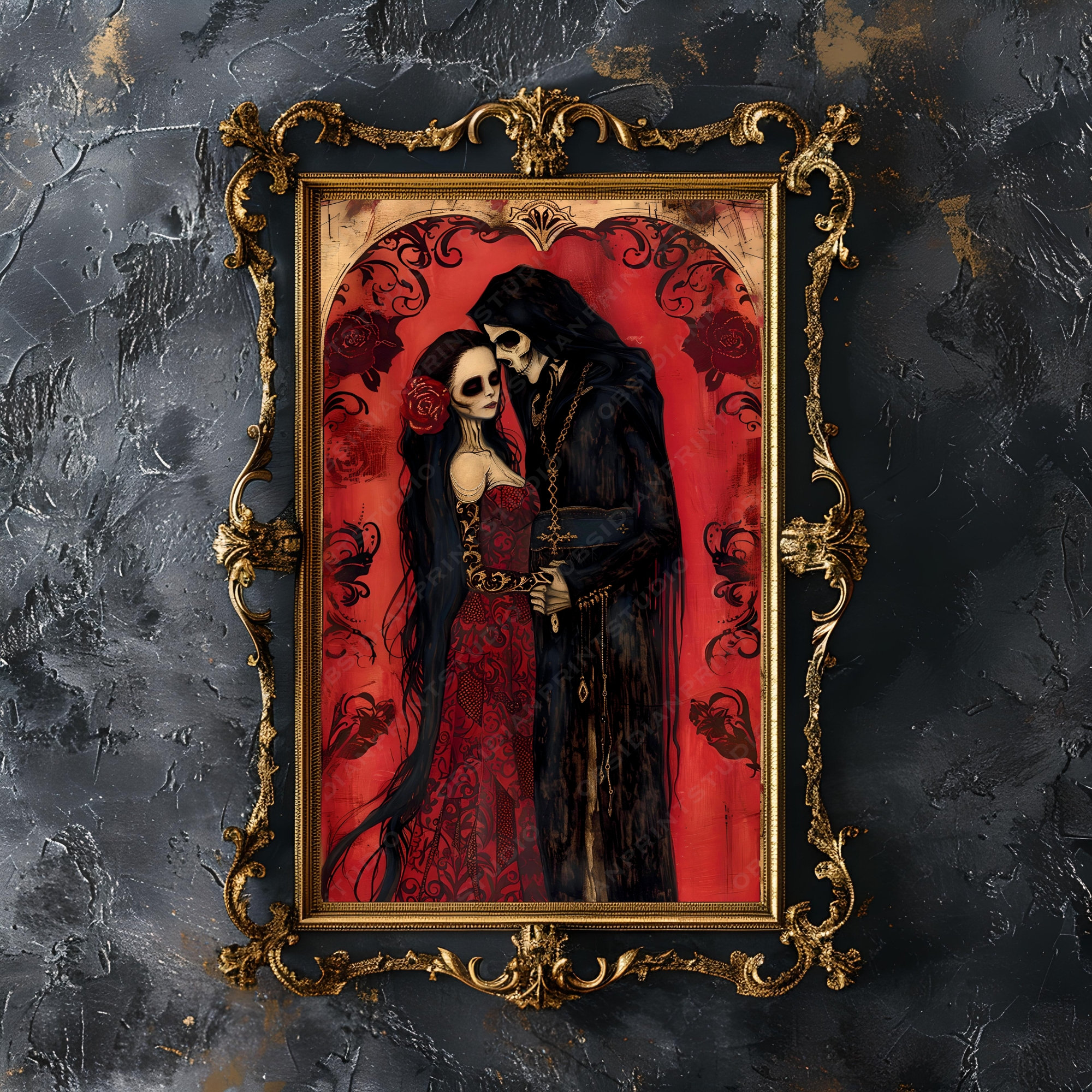 Gothic Bride and Grim Reaper Dark Romance Art Print, Dark Fantasy ...