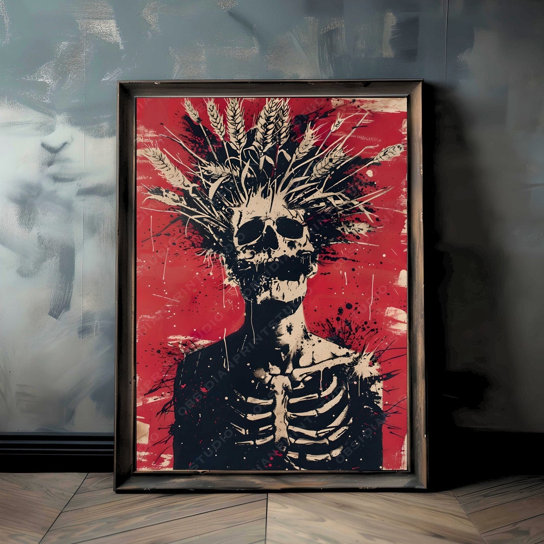 Horror Surrealism Graffiti Style Art Print, Skeleton Horror Artwork ...