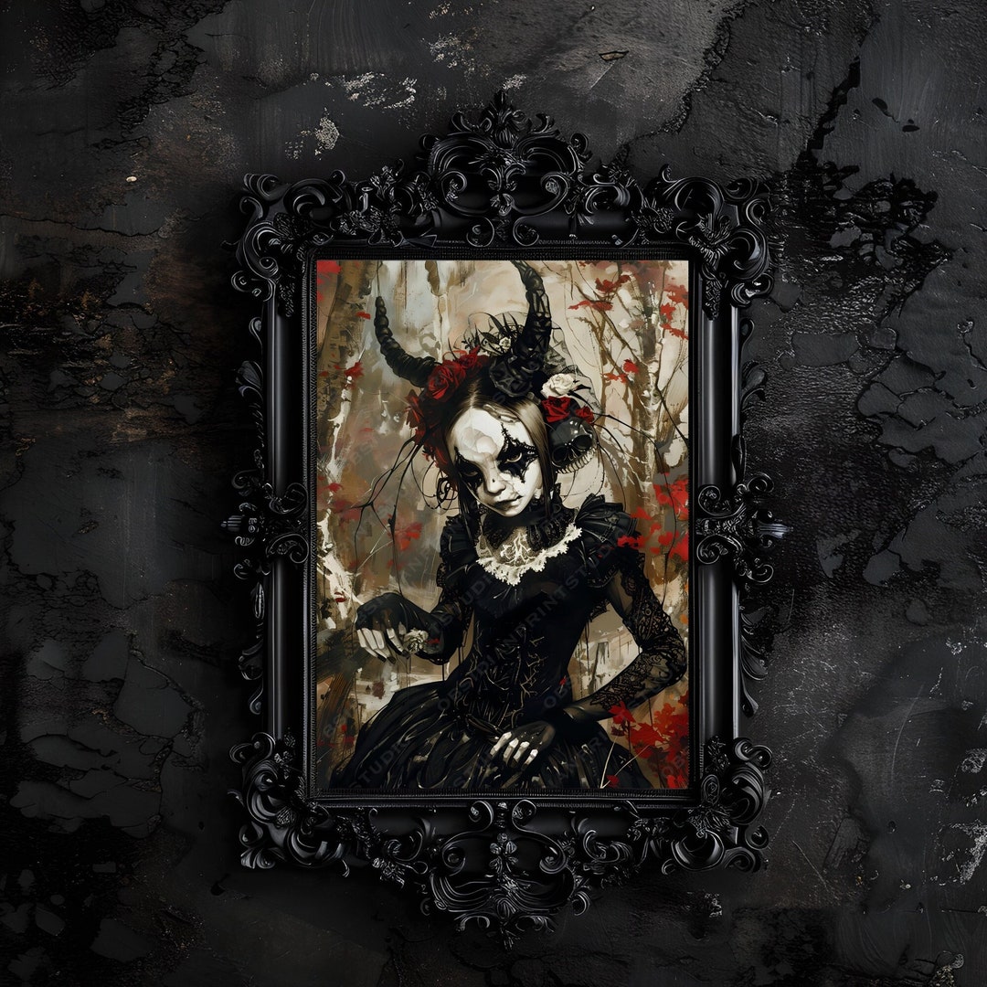 Gothic Weirdcore Horned Girl Art Print, Occult Art, Dark Academia ...