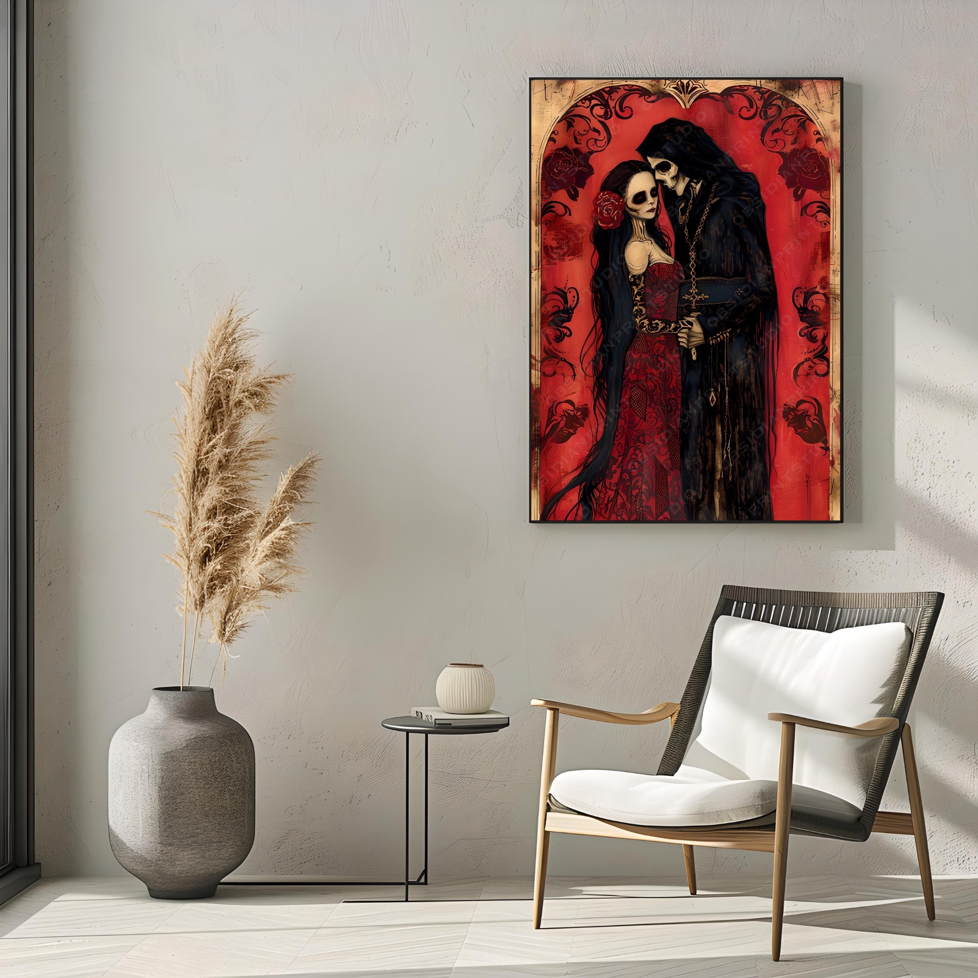 Gothic Bride and Grim Reaper Dark Romance Art Print, Dark Fantasy ...