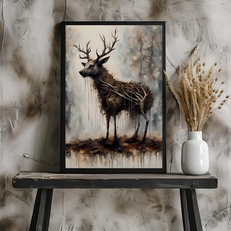 Elemental Deer Dark Cottagecore Art Print, Dark Fantasy, Occult Decor ...