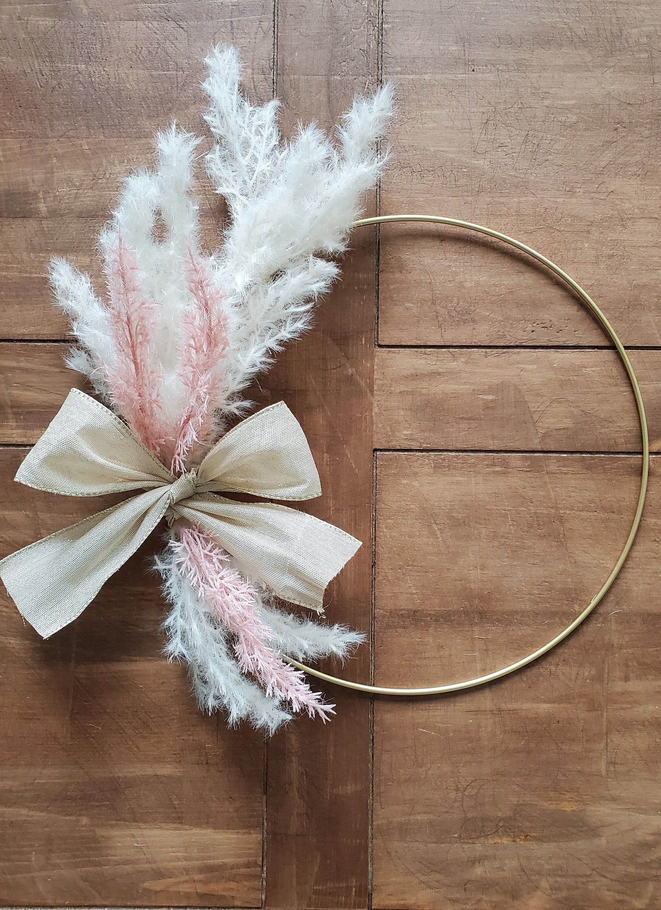 Gold Hoop Wreath With Pampas, Pampas and Ribbon Wreath, Pampas Gold ...