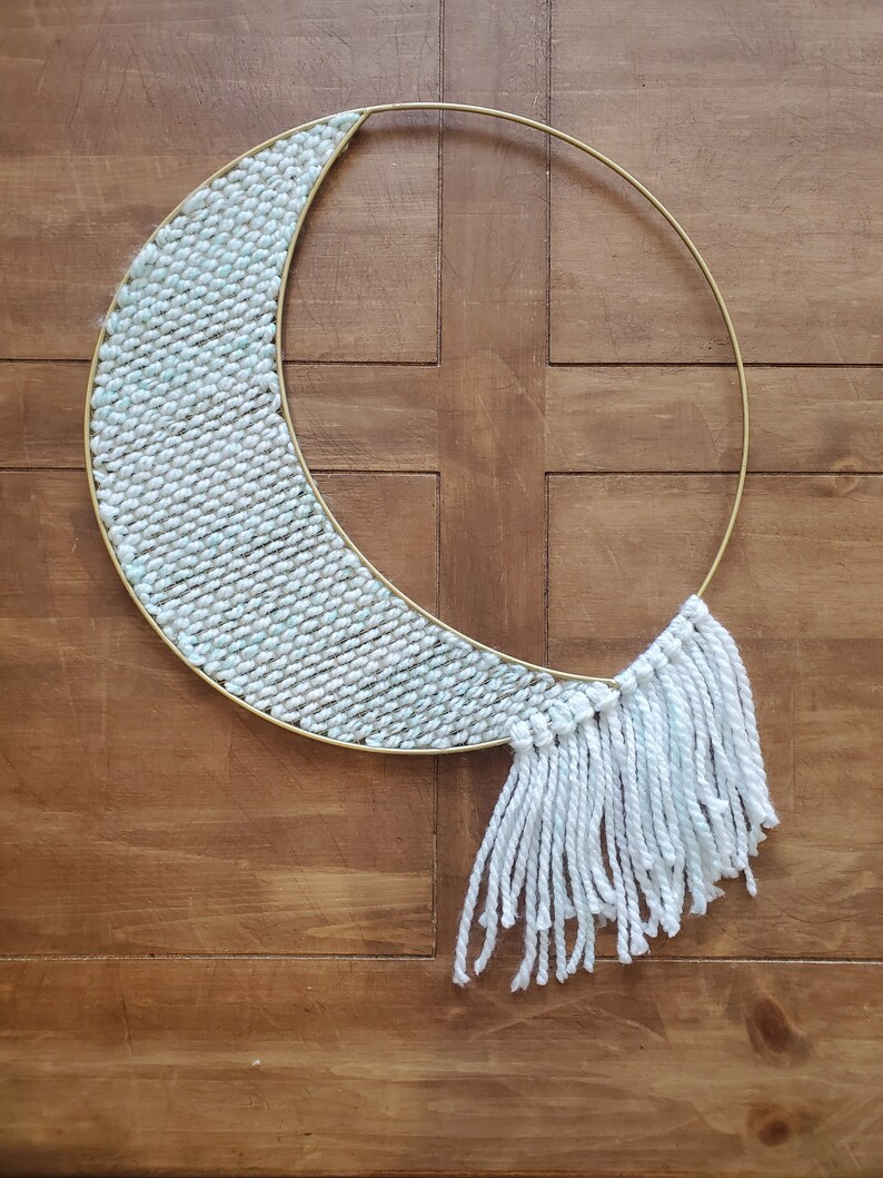 Handmade Moon Wall Hanging, Woven Moon Wreath, Yarn and Wire Moon Wall ...