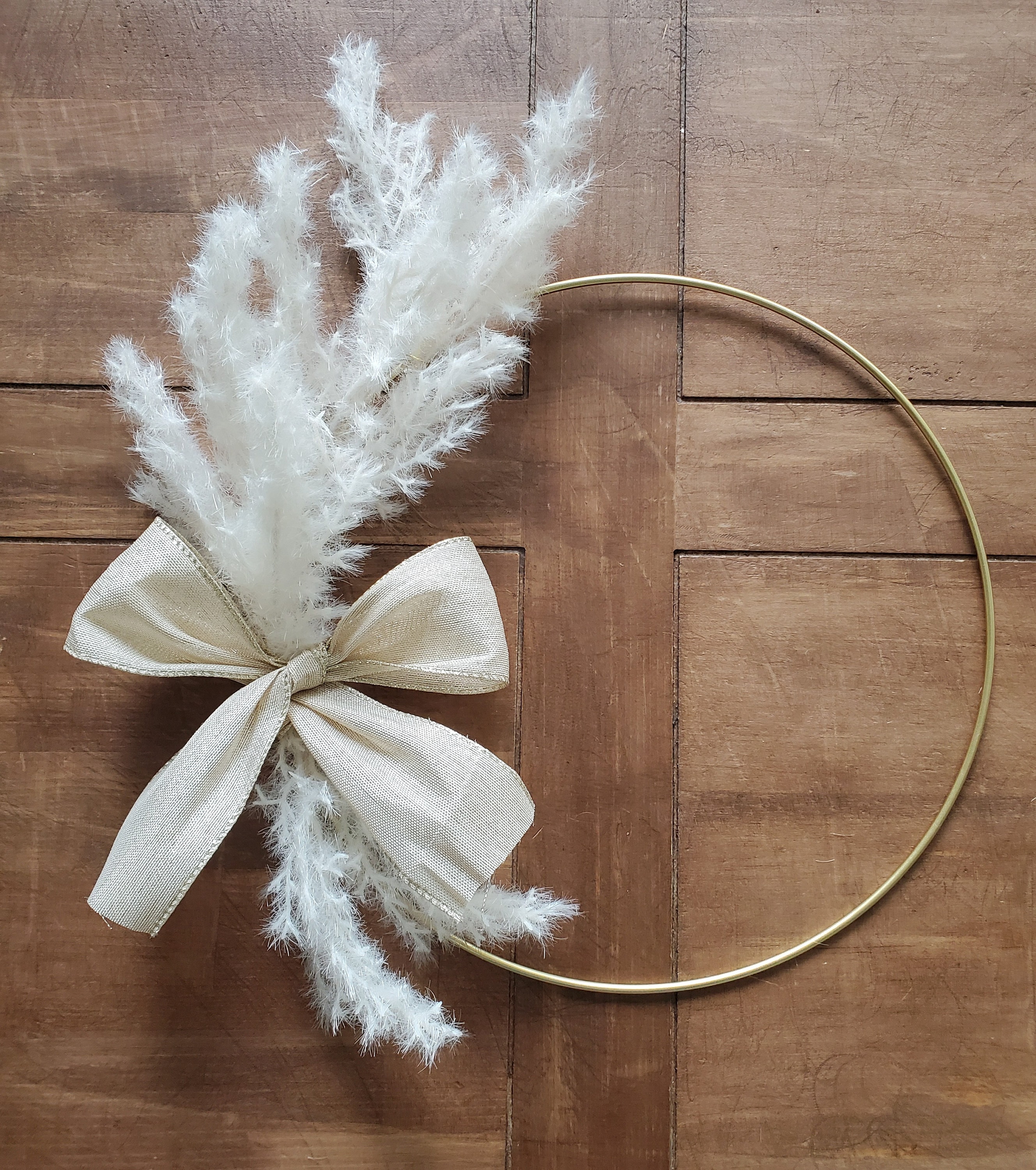 Gold Hoop Wreath With Pampas, Pampas and Ribbon Wreath, Pampas Gold ...